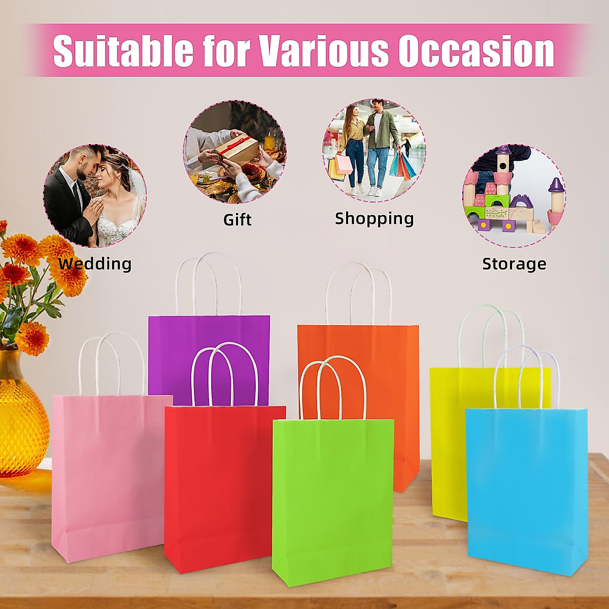 YADIAN 10 Pieces Kraft Paper Party Favor Gift Bags with Handle, Orange Small Size Gift Bags for Christmas, Birthday, Wedding and Party Celebrations