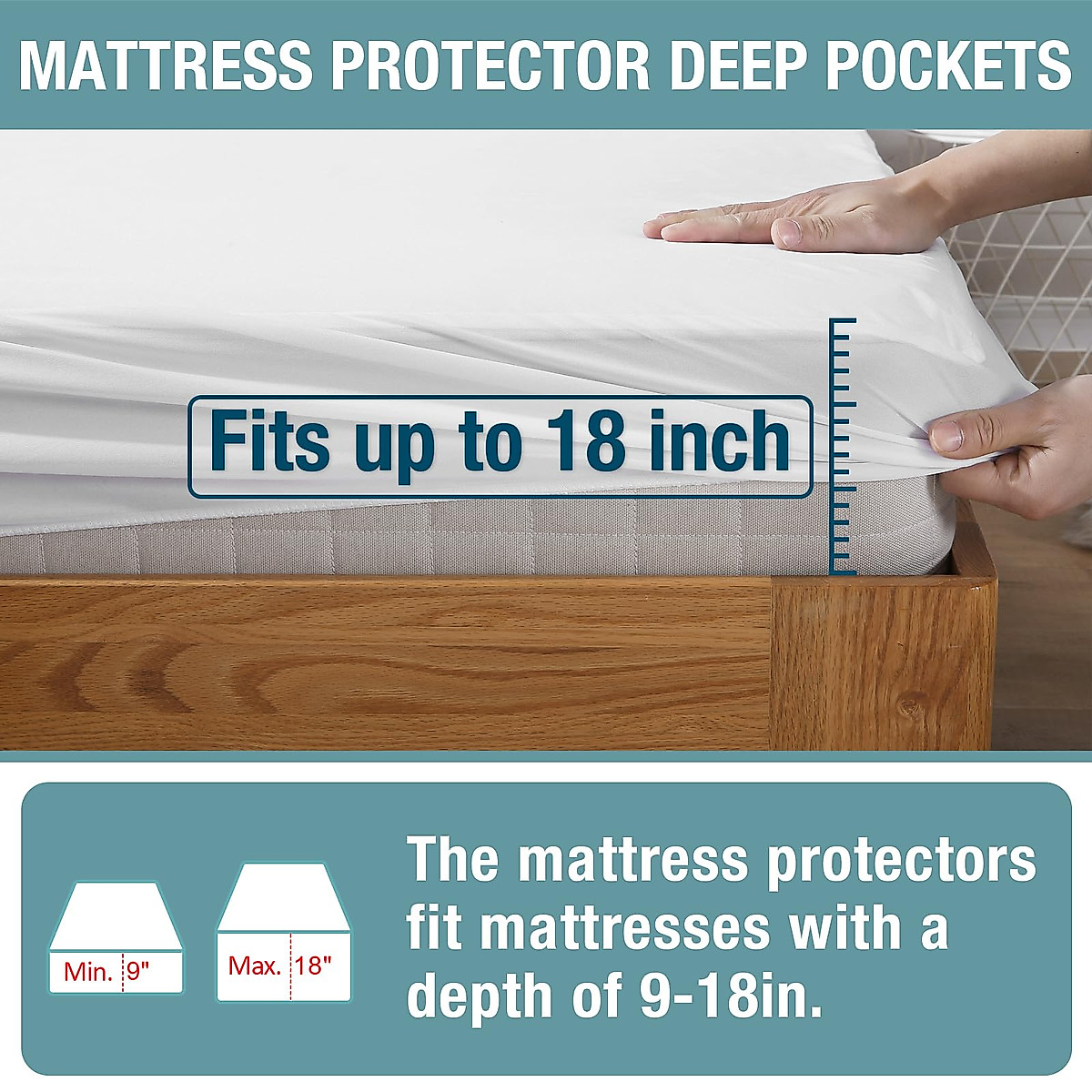 Bedecor Queen Waterproof Mattress Protector,Pee and Liquid Proof Cover for Pets, Elderly, and Incontinence, Fitted Deep Pocket for 9-18 Inch Deep
