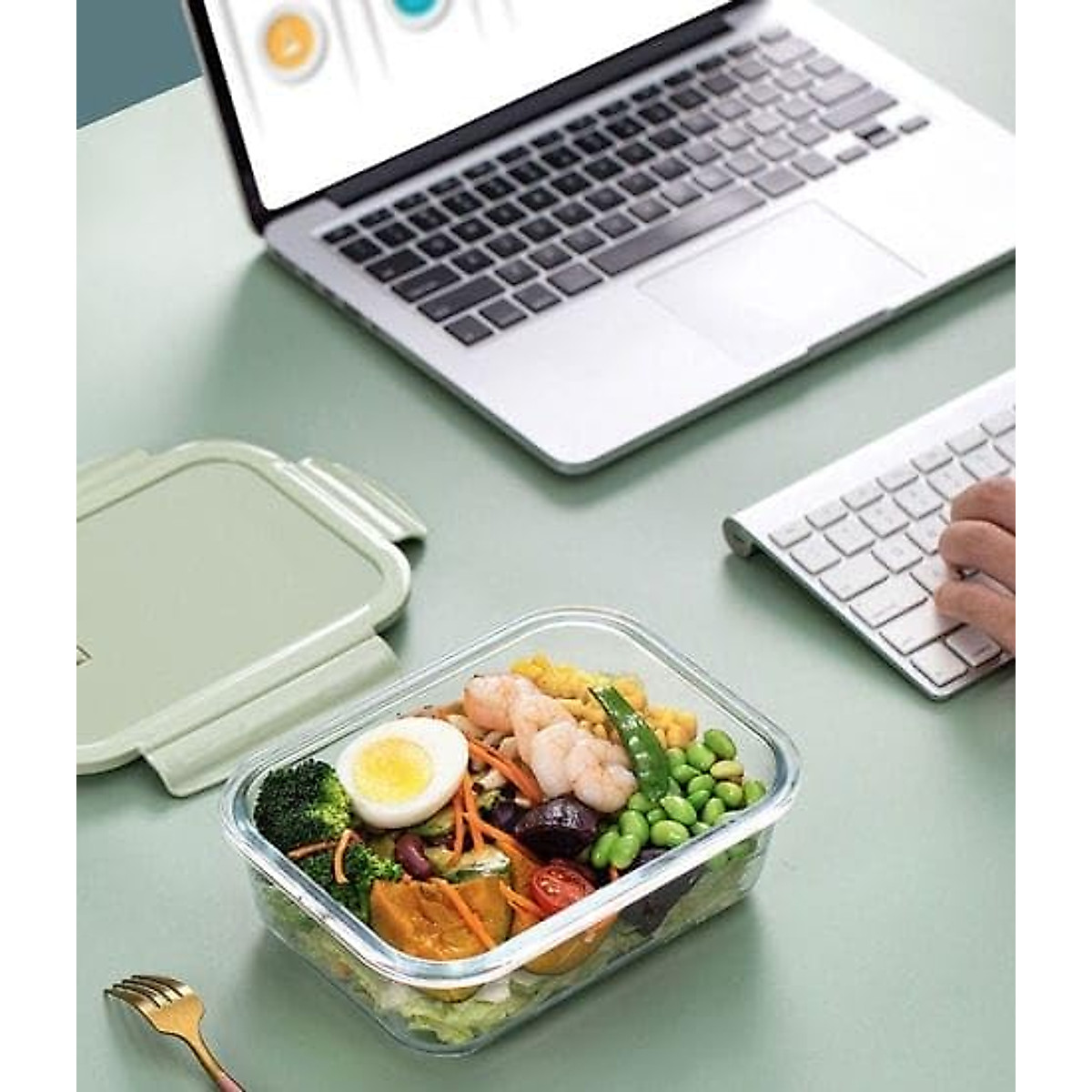 Luxurious Glass food Storage Containers with Lids 4 cup single Airtight 36 oz / 1040 ml Luxury Green lids Microwave & Freezer Safe BPA Free glass Meal Prep Containers with lids