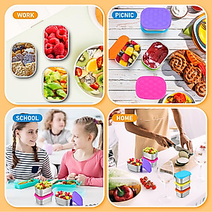 Layhit 6 Pcs Stainless Steel Snack Containers for Kids, 8 oz Lunch Containers with Silicone Lids Small Reusable Metal Food Box for Child Daycare School Home Storage Supplies(Vivid Color)