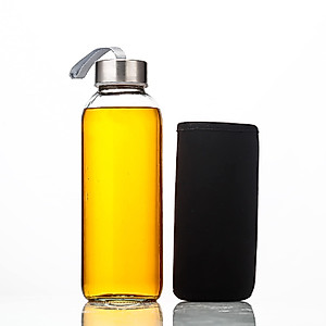 SureSave Glass Water Bottles with Stainless Steel Lids and Sleeves | 16 Oz Reusable Glass Bottles with Carrying Loop for Eco-Friendly Travel Drinks and Beverages (12 Pack)