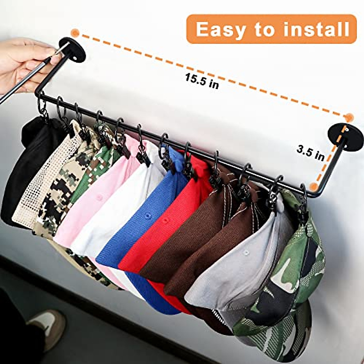 CAPHONT Hat Wall Rack Cap Organizer 2 Pack Baseball Hat Racks Display Holder with 24 Detachable Metal Clips Hooks Baseball Cap Display Wall Mounted