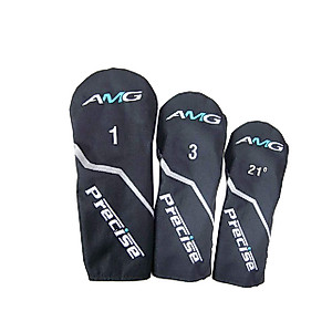 Precise AMG Men's Complete Golf Clubs Package Set Includes Titanium Driver, S.S. Fairway, S.S. Hybrid, S.S. 6-PW Irons, Putter, Bag, 3 H/C's Right Hand - Choose Size! (Tall Size +1", Right Hand)