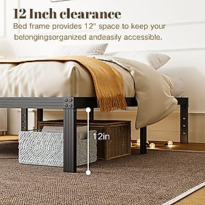ZIYOO Twin XL Bed Frames with Heavy Duty Steel Slat, 14 Inches Platform Bed Frame, Non-Slip Design, No Box Spring Needed, Easy Assembly, Quiet Noise Free, Under Bed Storage Space, Black