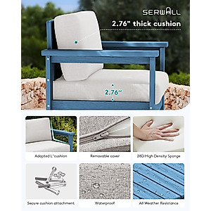 SERWALL 4 Pieces HDPE Outdoor Conversation Sofa Set with Cushions, Blue Frame and Khaki Cushion