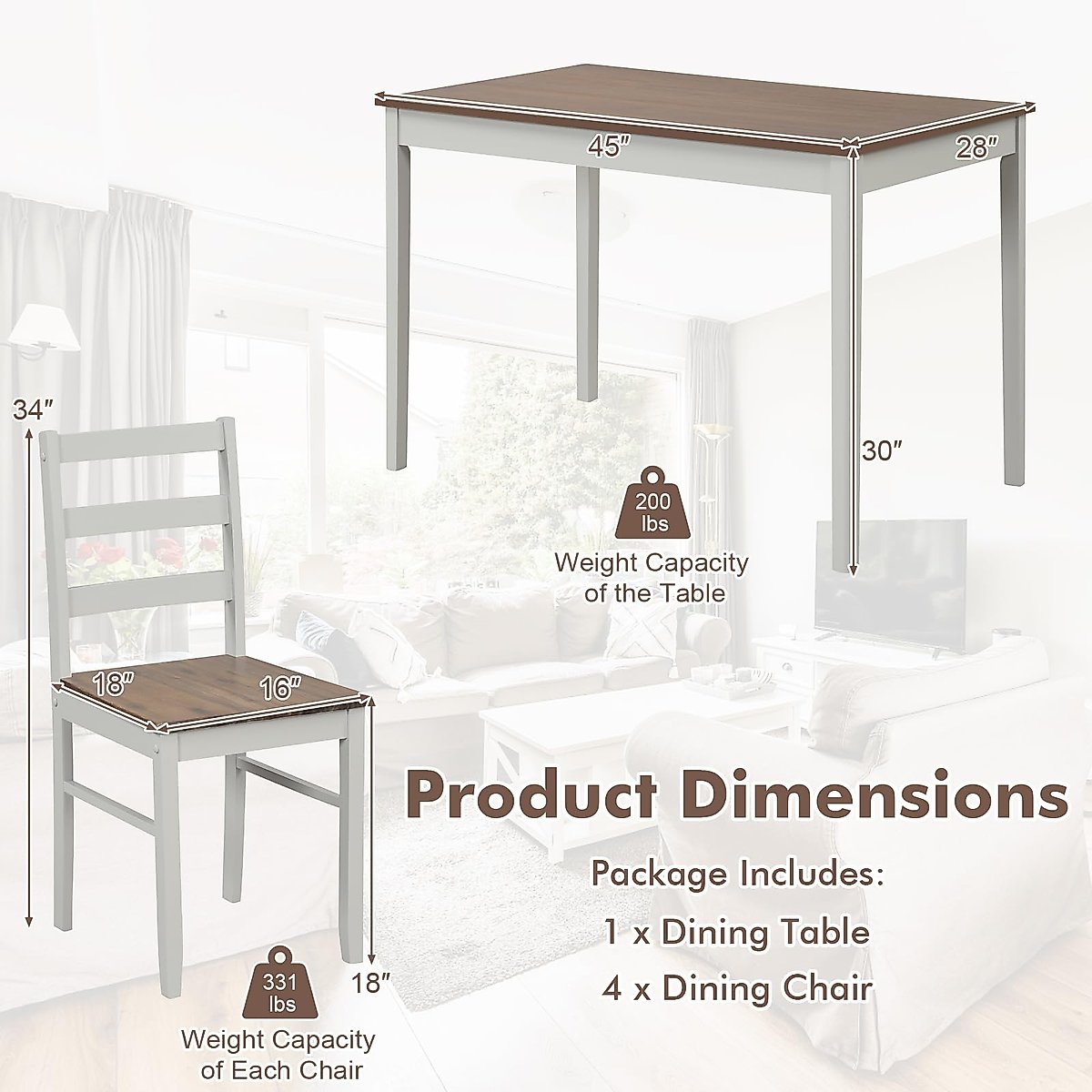 Giantex Dining Table Set for 4, Dining Room Table Set for 4, Breakfast Nook with Kitchen Table, 4 Dining Chairs, Compact Space-Saving Dinette Set for Small Space, Kitchen Table Chairs Set of 4 (Brown)