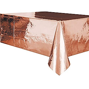 Foil Rose Gold Plastic Tablecloth, 108" x 54"