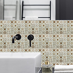 Miscasa Kitchen Peel and Stick Backsplash Tiles for Kitchen, Mediterranean Pattern Removable Waterproof for Wall Stickers, 10 Sheets (Brown)