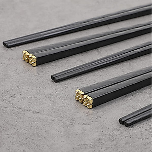 5 Pairs Fiberglass Chopsticks-Reusable Chopsticks Dishwasher Safe, 9.6 inch/24.3cm amily/ Hotel/ Restaurant Chop Sticks, Chinese/Japanese Gift Set Chop Sticks, Black