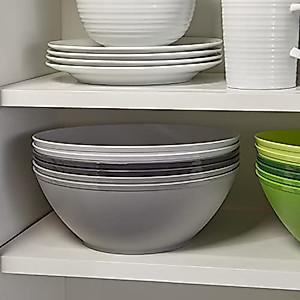US Acrylic 10-inch Large Plastic Serving Bowls | Set of 6 | Grey Stone | Made in the USA | Dishwasher Safe