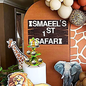 3 Tier Jungle Safari Cupcake Stand, Wild Animal Dessert Holder for Forest Jungle Safari Birthday Baby Shower Sage Green Party Decorations Supplies for 24 Cupcakes