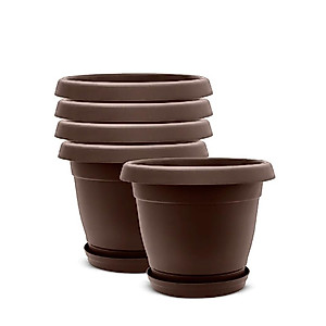 Planter 22" - Classic Line, 3 Pack, Planter Brown, Round Classic Planter, X-Small Plastic Plant Pot for Indoor Outdoor, Plants Flowers, Planters, Planting pots and Watering Tray.