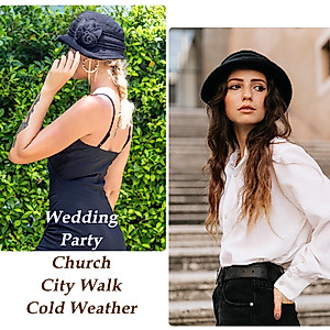 Comhats Womens Vintage Wool Felt Cloche Bucket Hat Winter Packable 1920s Fedora Bowler Church Derby Party Medium Black