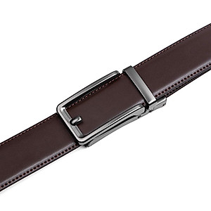Founders & C Men's Leather Ratchet Comfort Click Belt Dress with Slide Buckle -Adjustable Trim to Fit (28"-42" Waist Adjustable, Matted Gun Buckle W Brown Leather)