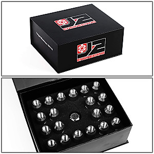 J2 Engineering 16Pcs 7075 Aluminum Open End M12 x 1.5 Lug Nuts w/4Pcs Lock Nuts & Key, Silver, Fit Conical Seat, LN-T7-010-15-SL