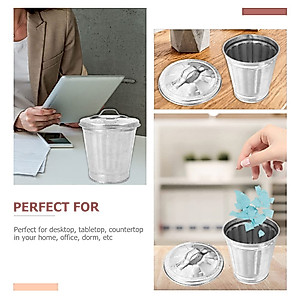 Zerodeko Outdoor 2Pcs Mini Trash Can, Small Galvanized Metal Garbage Can with Lid, Desktop Waste Bin Pencil Holder Cup Decorative Flower Pot Tabletop Decor for Home, Kitchen, Office, Mini