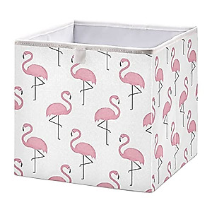 Flamingo Cube Storage Bin Collapsible Storage Bins Waterproof Toy Basket for Cube Organizer Bins for Nursery Toys Kids Books Closet Shelf Office - 15.75x10.63x6.96 in