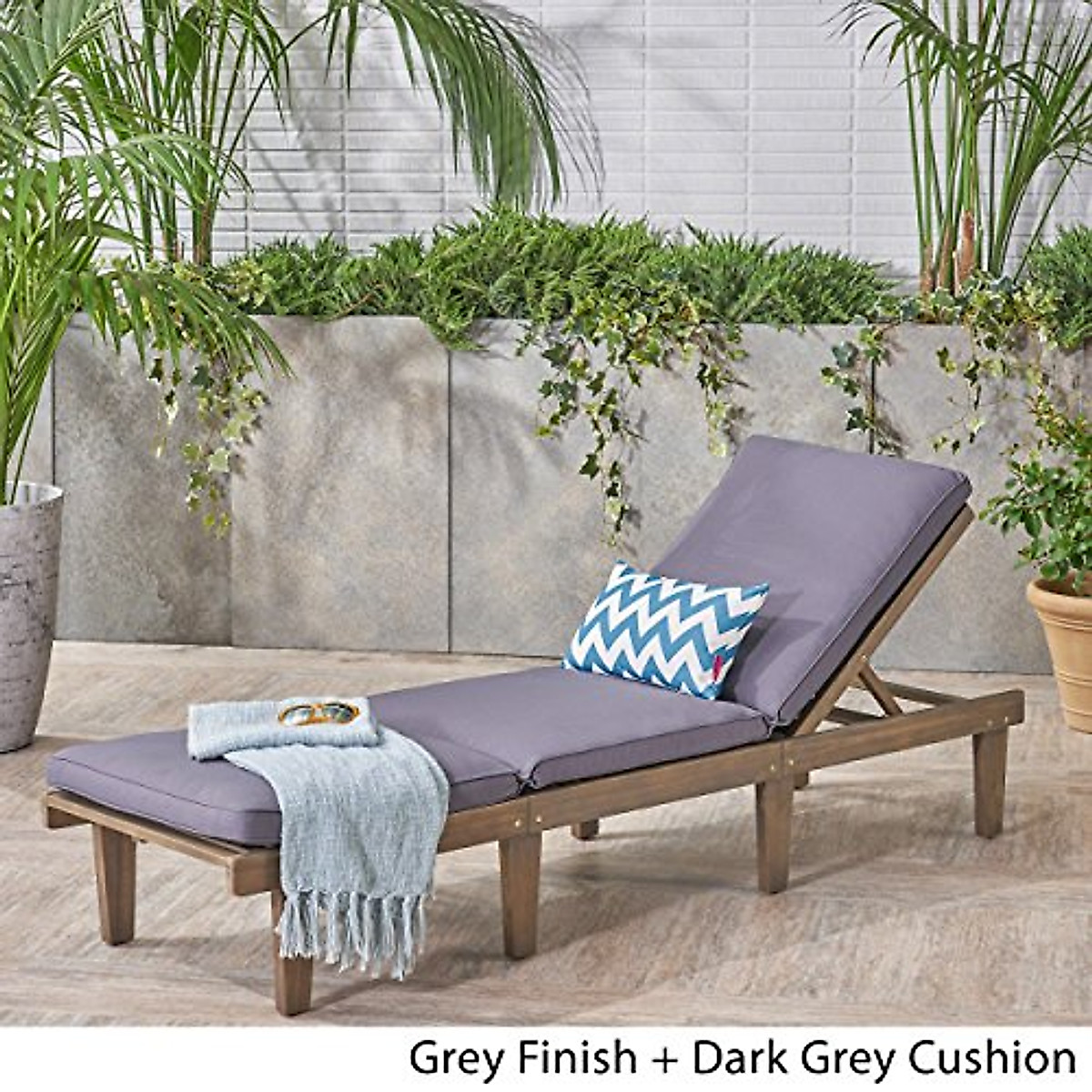 Christopher Knight Home Alisa Outdoor Acacia Wood Chaise Lounge, Grey Finish/Dark Grey Cushion