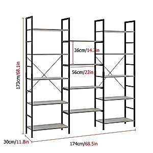 BOTLOG 5-Tier Bookcase, Industrial Bookshelf with Metal Frame, Display Shelf for Living Room Home Office (Grey)