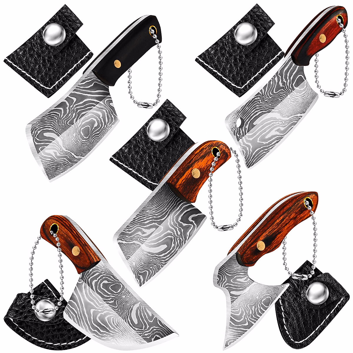 MGZTTHW Mini Pocket Chef Knife Set, 5pcs Tiny Knife Keychain - Portable Tiny Pocket knife with Sheath for Pendant Decoration Outdoor Camping Box Cutter Happy Mother’s Father’s Day Gifts