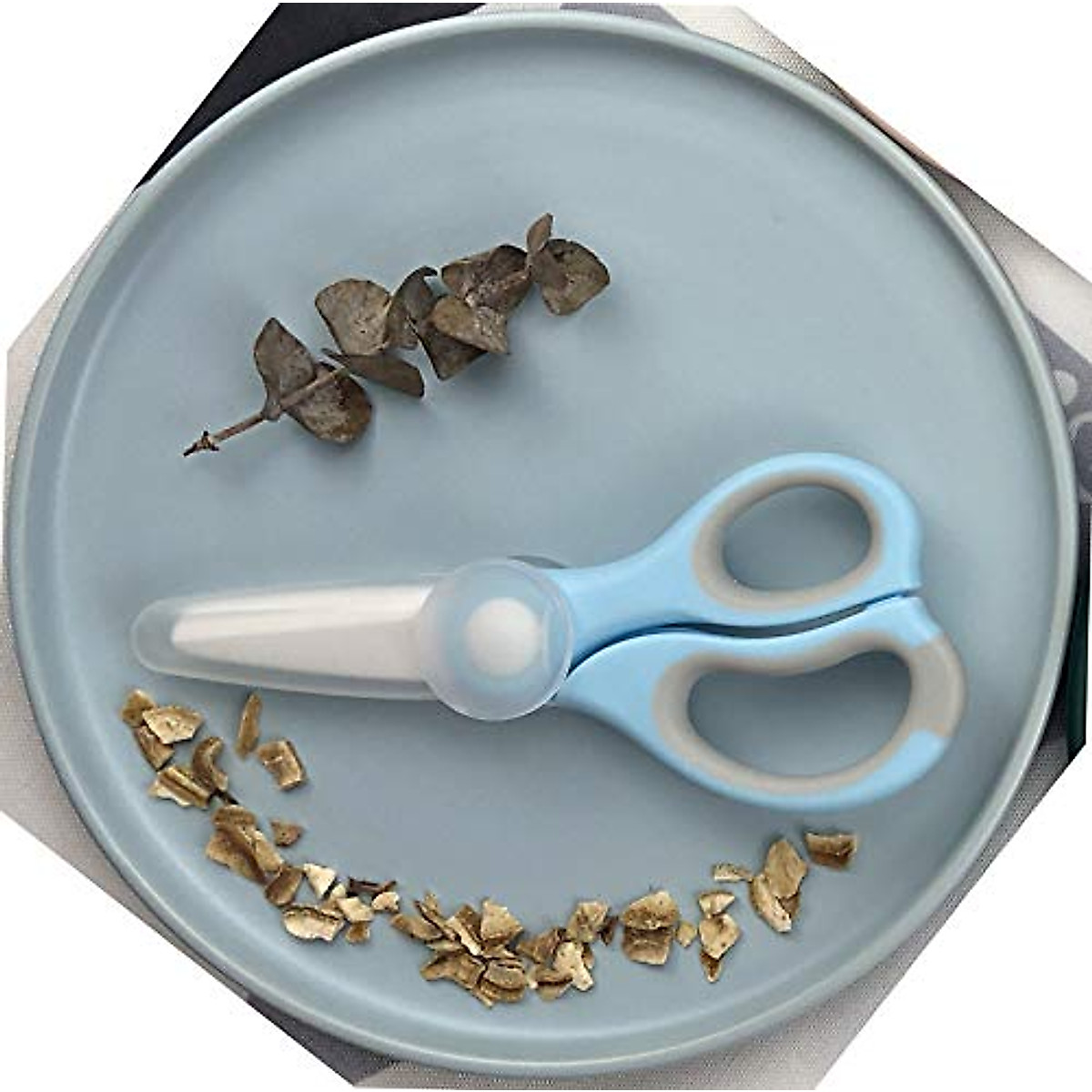 Baby Food Scissors Ceramic，Portable Baby Food Scissors without BPA With Box And Dust Cover (Blue)