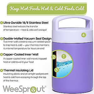 WeeSprout Insulated Stainless Steel Lunch Thermos, Soup Thermos for Hot & Cold Foods, 12 oz Food Jar for Kids, Kid-Friendly Handle, Leakproof Food Container, Termos Para Comida Caliente