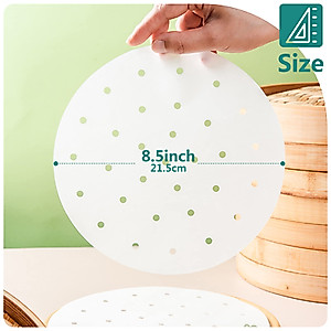GeeRic Steam Parchment Paper, 8 Inch Air Fryer Parchment Paper Liners, 100pcs Round Perforated Bamboo Steamer Liners, Baking Liner for Air Fryers Baking Cooking Oven (White)