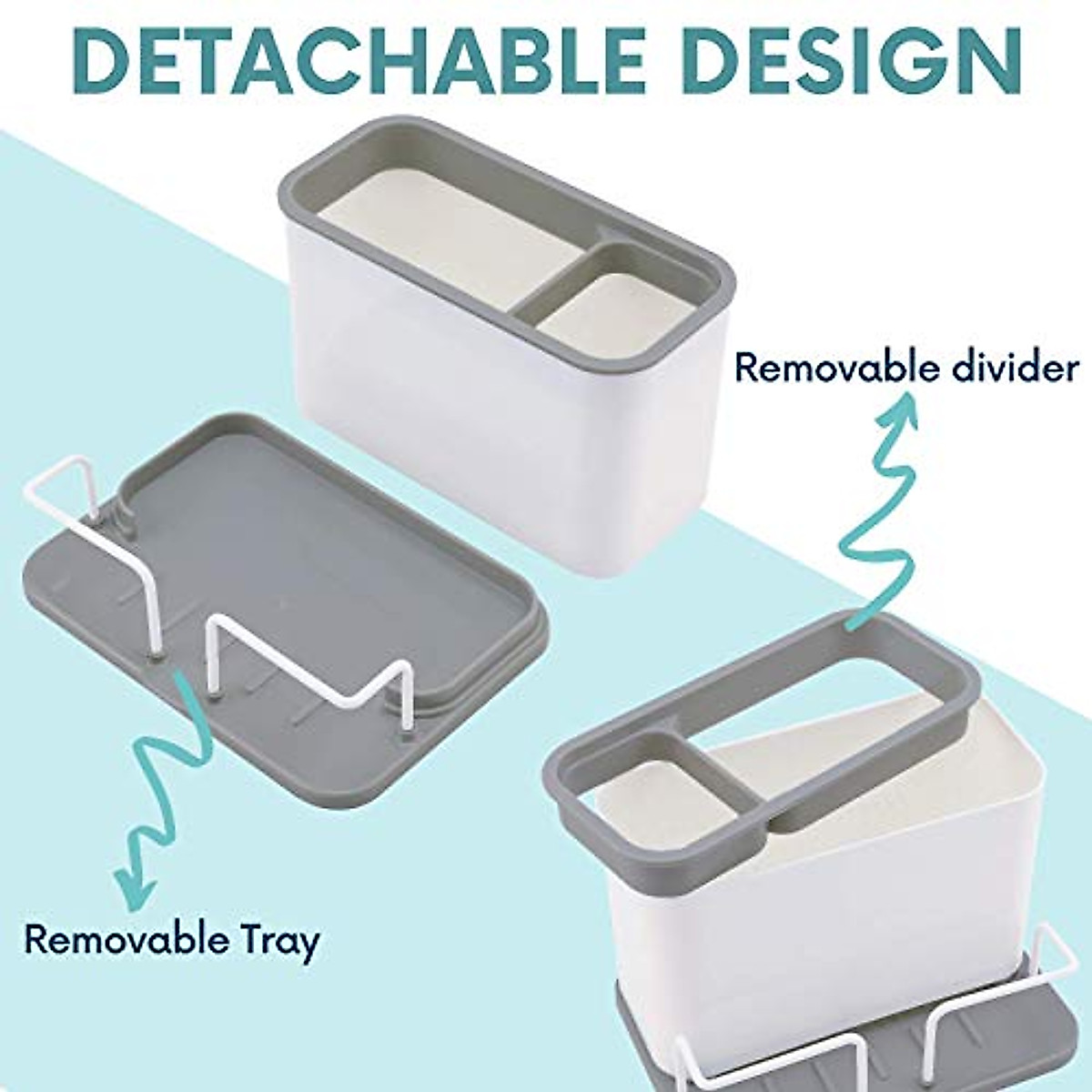 KeFanta Sink Counter Caddy, Plastic Dish Sponge Holder, Kitchen Brush and Scrubber Organizer with Drain Tray