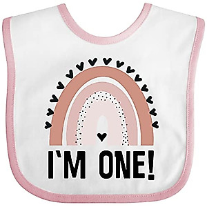 inktastic 1st Birthday Boho Rainbow 1 Year Old Baby Bib White and Pink 4113a