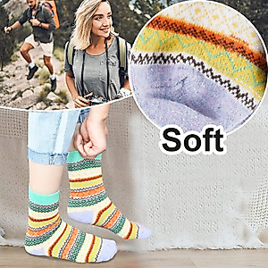 YANGYANG Wool Socks for Women, 5 Pairs Winter Warm Thick Crew Knit Socks Vintage Cozy Soft Cute Nordic Cabin Gifts