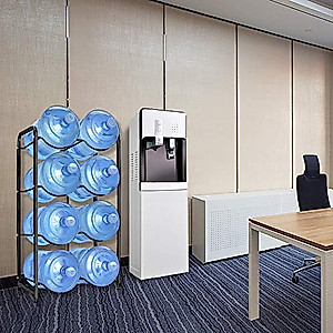 UMORNING 5 Gallon Water Bottle Holder, 4-Tier Water Bottle Rack for 8 Bottles Heavy Duty Detachable Kitchen Organization and Storage Shelf, Black