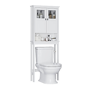 Spirich Bathroom Cabinet Over Toilet, Bathroom Storage Cabinet with Glass Doors and Adjustable Shelves, Over The Toilet Storage Cabinet, White