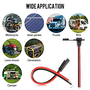 PAEKQ 10AWG Weatherproof Solar SAE Power Socket Sidewall Port SAE Quick Connector Harness Plug and SAE Connector Extension Cable for Solar Panel RVs Motorcycle Generator Battery Charger(1FT)