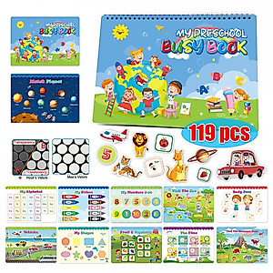 My Preschool Toys Gift for Kids & Toddlers Boy Girls,Reusable Waterproof Busy Book Quiet Book Activity Board Busy Educational Learning Toys Work Book(11 Themes-Style C)