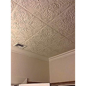 A La Maison Ceilings R139 Spanish Silver Foam Glue-up Ceiling Tile (256 sq. ft./Case), Pack of 96, Plain White