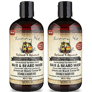 Sunny Isle Jamaican Black Castor Oil 2-N-1 Hair & Beard Wash 12oz (Pack OF 2) | Cleanses, Hydrates, Moisurizes Hair & Skin | Detangles Beard | Paraben & Sulfate FREE