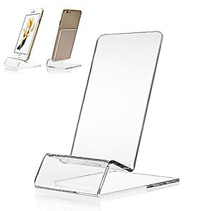 KeCool Universal Mobile Cell Phone Stand Clear Acrylic Display Mount Holder - Durable Transparent Rack Stand Holder for iPhone X 8 7 6s Plus 5s Samsung Huawei Max 5.5" Smartphone Shown (2 Packs)