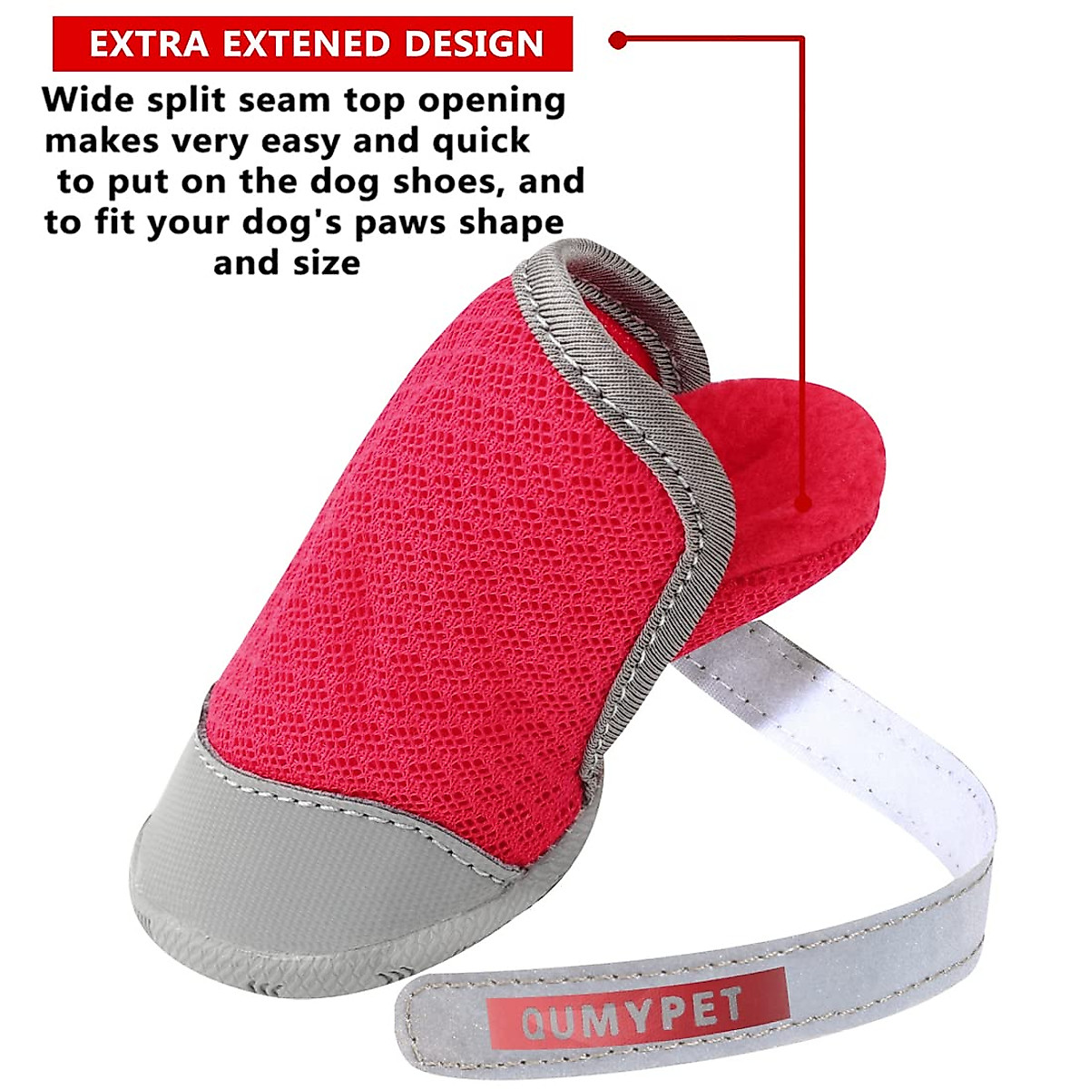 QUMY 2PCS Dog Shoes for Small Breed Dogs Hot Pavement Summer Puppy Dog Booties with Reflective Strip Soft Comfortable Skid-Resistant Rubber Sole Red Size 5