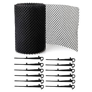 ZRSWV Plastic Gutter Guard Mesh Protector, Screen Roll 6in x 20ft with 12 Clip Fixing Hooks, Leaf Protection Cover Netting to Stop Drain and Guttering Leaf or Debris Blockages