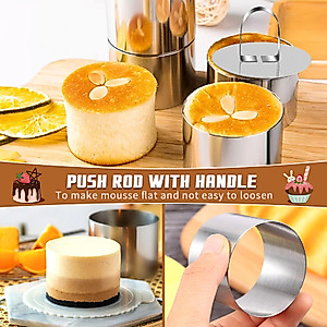 Round Cake Ring Mold,Stainless Steel Ring Molds for Cooking,Cookie Rings for Baking 4 Inch,Dessert Mousse Molds with Pusher & Lifter Cooking Rings, Tuna Tartare Mold (Include 4 Rings and 2 Pusher)