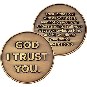 God I Trust You Christian Challenge Coin, Trust in The Lord with All Your Heart, Pocket Token of Trust and Serenity, Antique Gold Plated Proverbs 3:5-6 Gift