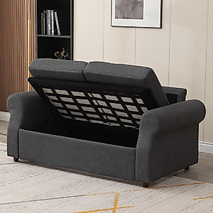 Panana Linen Fabric Sofa with Lift-up Under Storage, Light or Dark Gray, 2 or 3 Seater (Dark Gray Linen Fabric, 2 Seater)