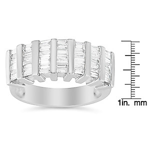 Haus of Brilliance .925 Sterling Silver 1.0 Cttw Baguette Cut Diamond Vertical Channel Fluted Multi-Row Unisex Fashion Wedding Ring (H-I Color, I1-I2 Clarity) - Size 7