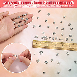 350 Pcs Silver Spacer Beads for Jewelry Making, Mixed Jewelry Spacer Beads Bulk Random Styles Metal Beads for Bracelets, Necklace, Earring Jewelry Making