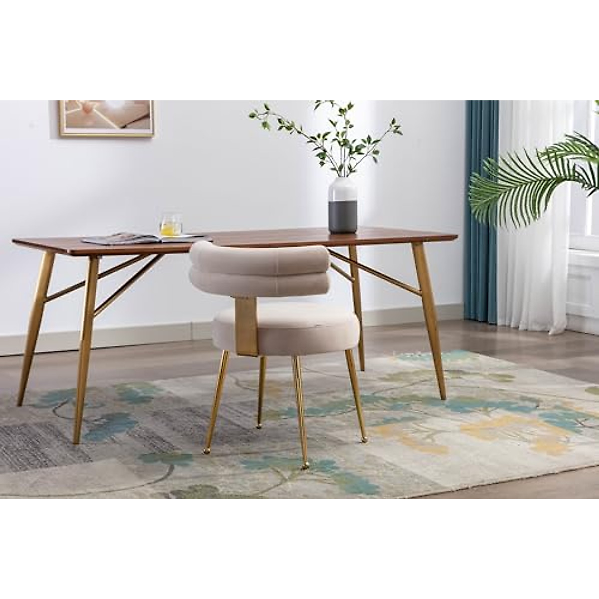 Dsnyu Beige Chair Accent, Modern Chair Velvet Armless Comfy Home Furniture for Living Room 19.29" Lx21.65 Wx28.35 H