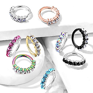 Covet Jewelry 7 Gem Lined Set All 316L Surgical Steel Bendable Hoop Rings for Ear Cartilage, Eyebrow, Nose and More (20 GA, Length: 8mm, Clear)