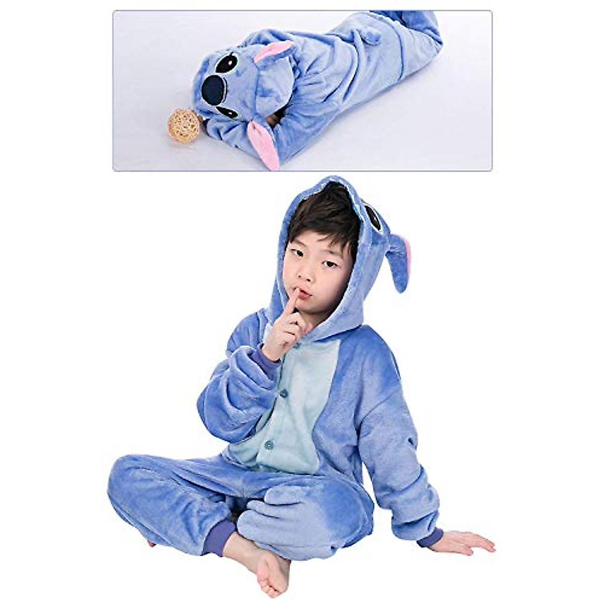 LeaveLive Kids Animal Onesies Halloween Cosplay Costume Pajamas(105#(47-51 inch), kidsblueY)