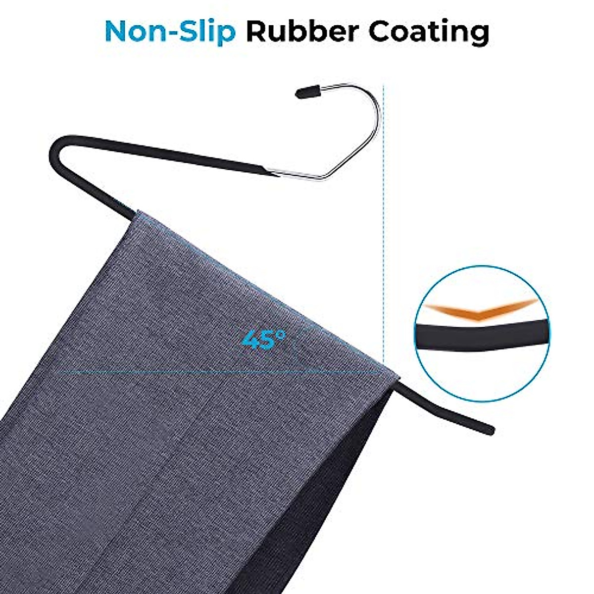 JS HANGER Non Slip Pants Hangers 20 Pack Open Ended Easy Slid Slacks Hangers, Durable Anti-Rust Space Saving Metal Jeans Hangers, Chrome and Black Friction