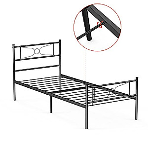 Bed for Boys/Teen Twin Bed Frames No Box Spring Need Twin Beds Mattress Foundation with Headboard Single Metal Platform Bed Frame,Black