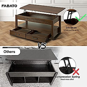 FABATO 41.7'' Coffee Table, Lift Top Coffee Table with Storage Drawers and Hidden Compartment, Retro Central Table with Wooden Lift Tabletop for Living Room, Espresso